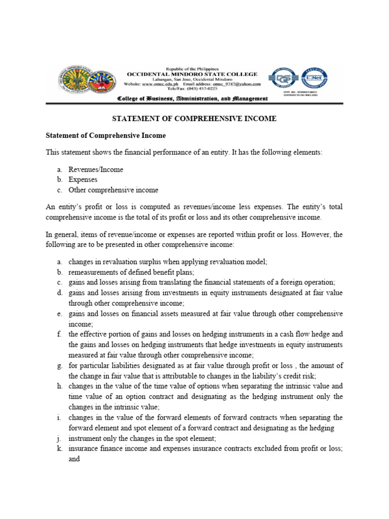 Statement of Comprehensive Income | PDF | Fair Value | Income