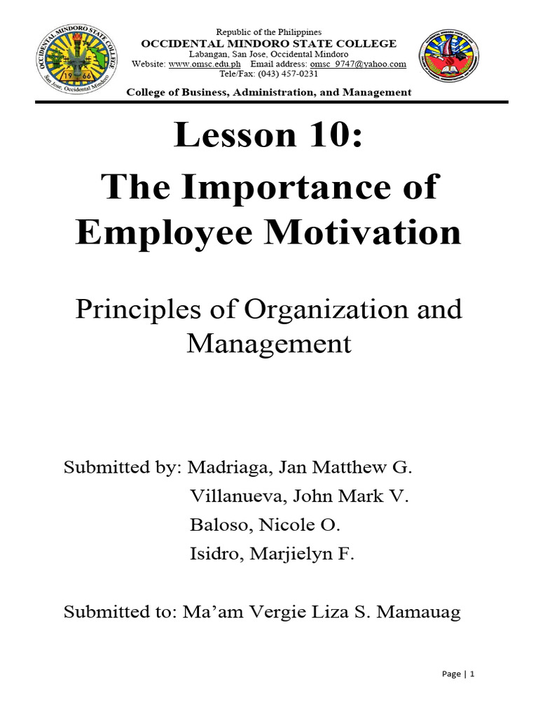 Lesson 10. The Importance of Employee Motivation | PDF | Motivational ...