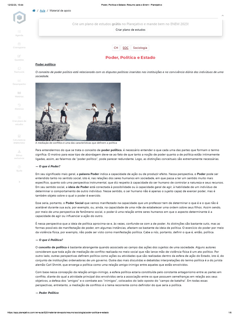 Poder e Política: Resumo para o ENEM | PDF | Estado | Sociologia