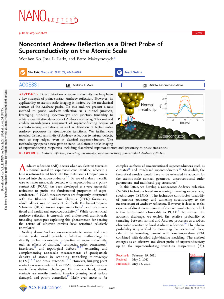 Ko Et Al 2022 Noncontact Andreev Reflection As A Direct Probe of Superconductivity On The Atomic ...