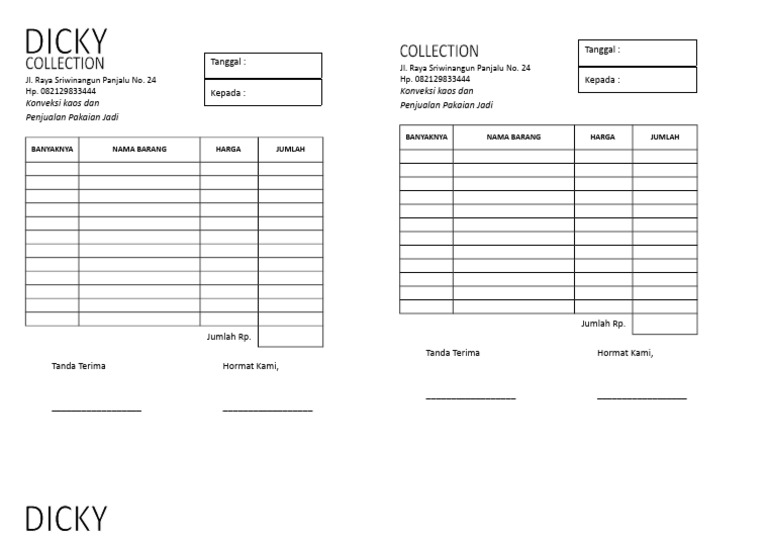 Contoh Nota Penjualan Pakaian Kaos | PDF