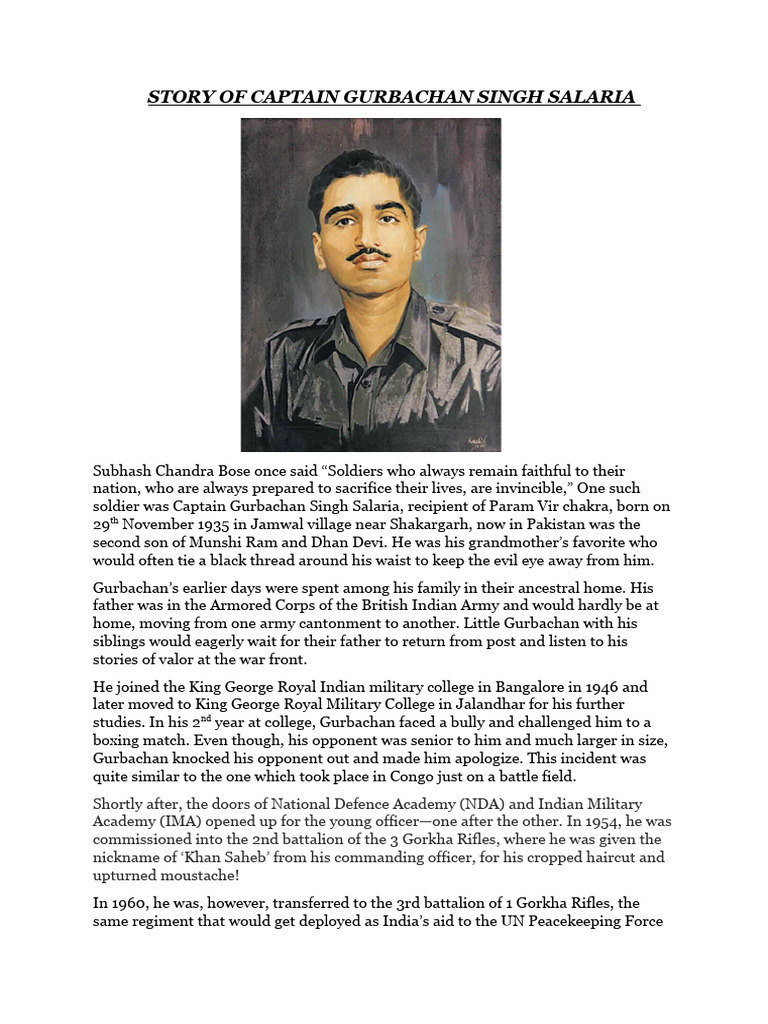Story of Captain Gurbachan Singh Salaria | PDF | Military
