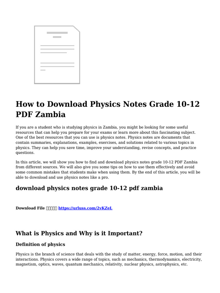 Download Grade 10-12 Physics Notes PDF | PDF