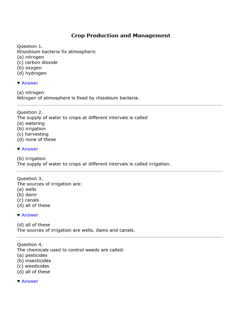 Crop Production and Management: Answer | PDF | Agriculture | Crop Rotation