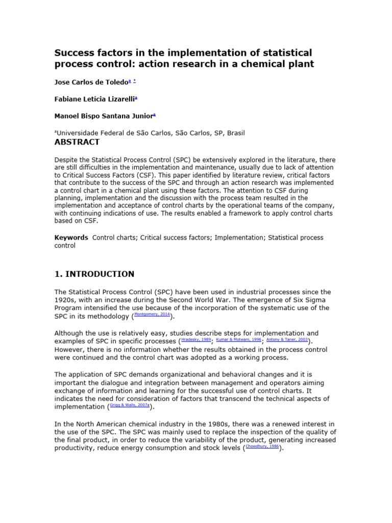 Success Factors in The Implementation of Statistical Process Control | Download Free PDF ...