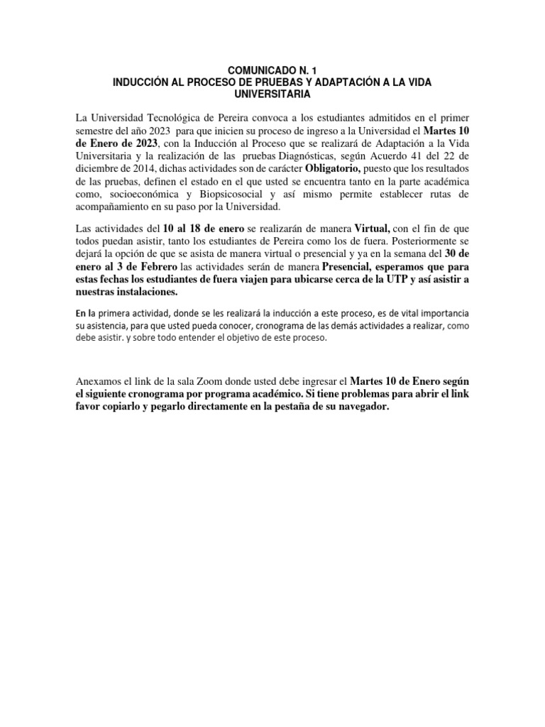 1 Comunicado N. 1 | PDF | Ciencia y matemáticas
