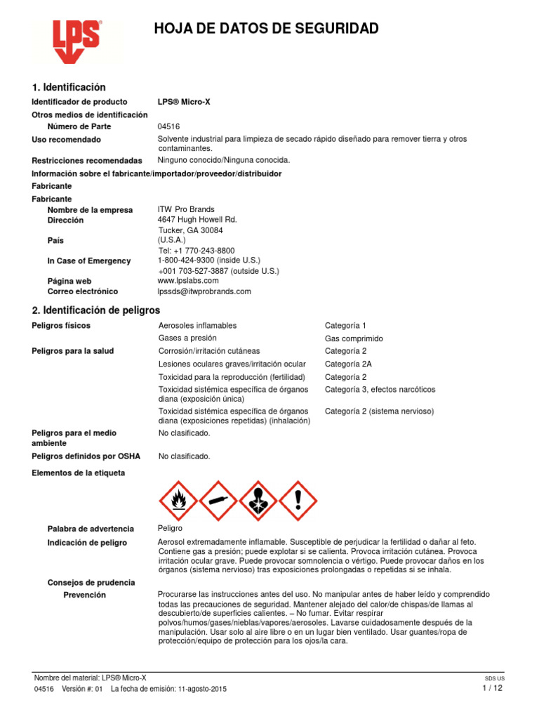 2015.08.11 - LPS MICRO-X - ITW Pro Brands | PDF | Agua | Toxicidad