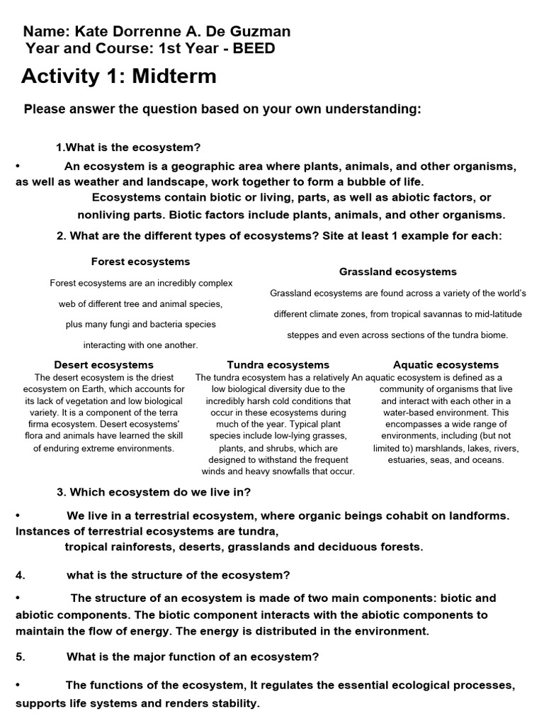 Activity 1 Midterm | PDF | Ecosystem | Natural Environment