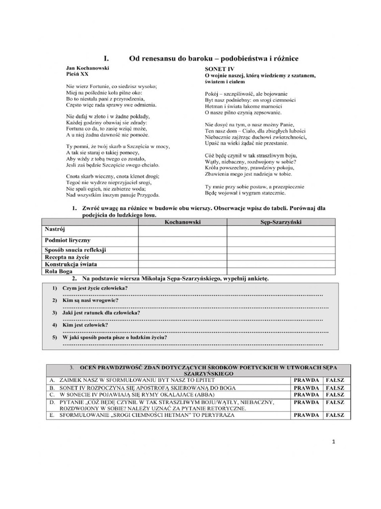 Barok- karta pracy (1-8 s.) | PDF