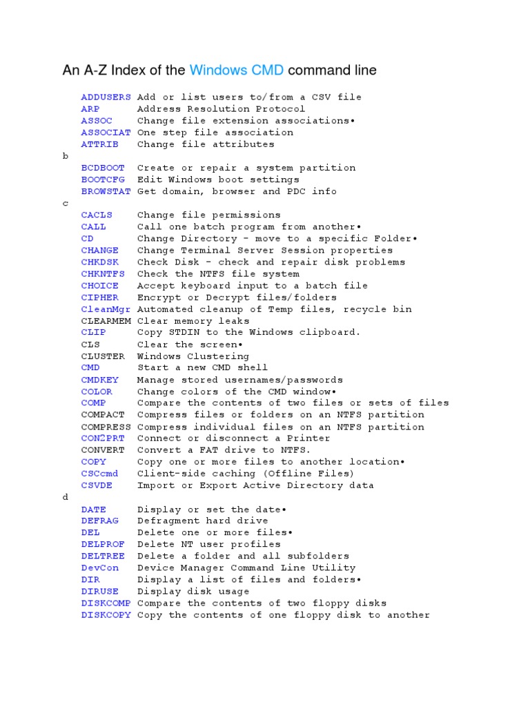 An A-Z Index of The Command Line: Windows CMD | PDF | Computer File | Windows Registry