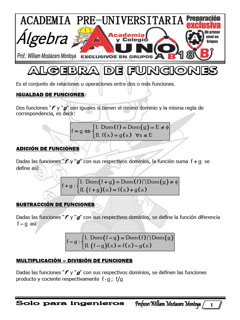 Ficha 18 Algebra de Funciones | PDF | División (Matemáticas) | Función (Matemáticas)
