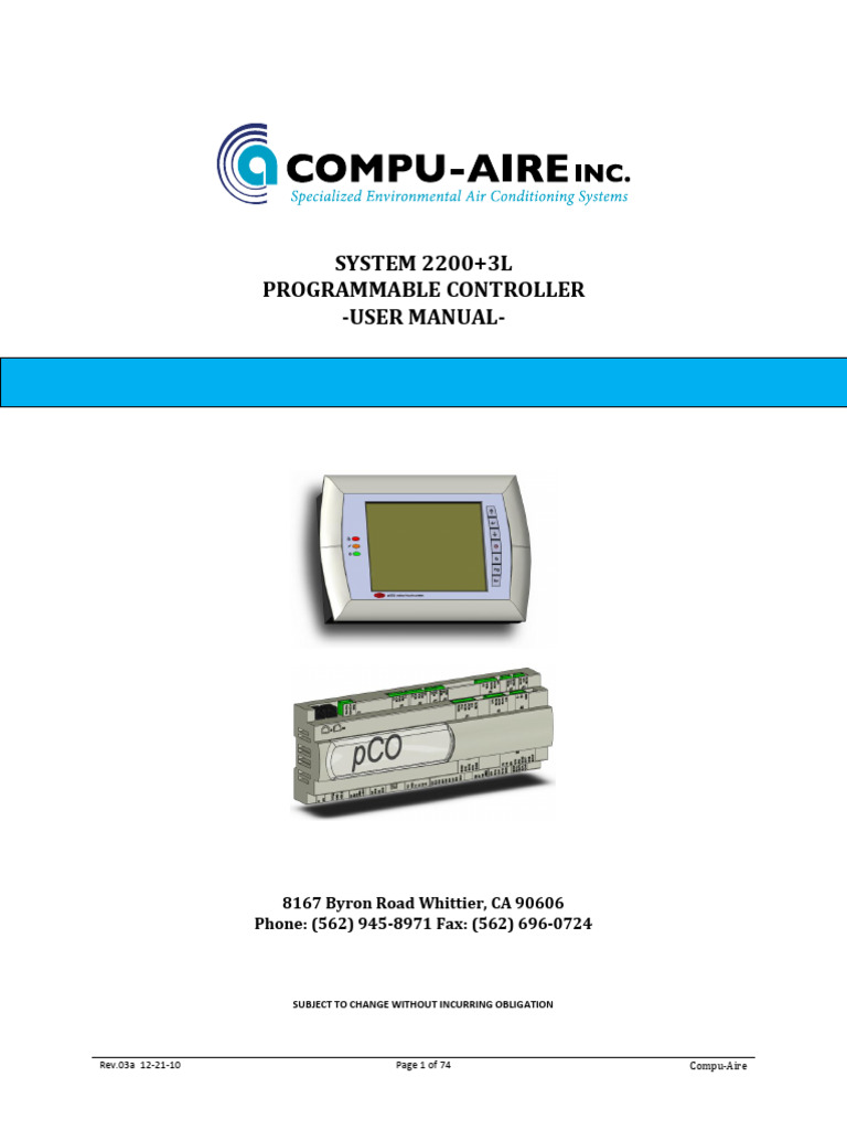PCO3 Operating Manual Rev03a | PDF | Air Conditioning | Pump