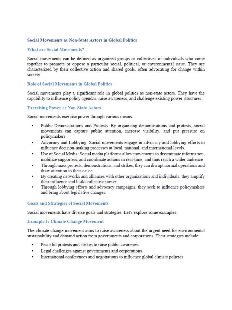Social Movements As Non-State Actors in Global Politics | PDF | Social ...