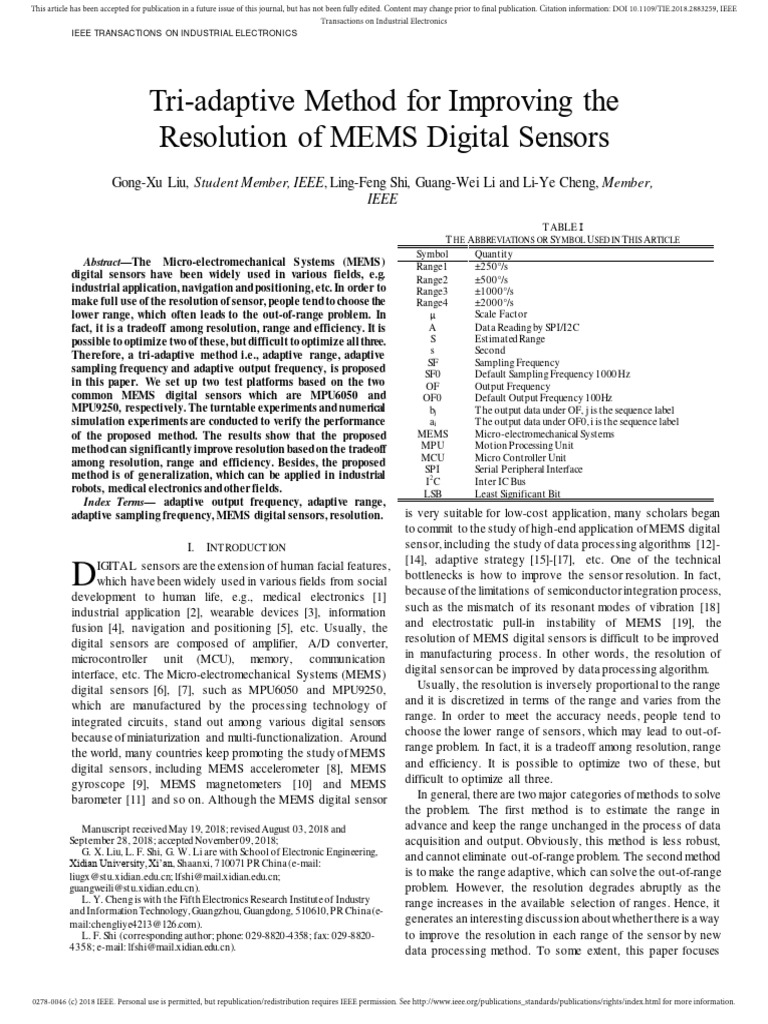 Tri-Adaptive Method For Improving The Resolution of MEMS Digital Sensors | PDF | Microcontroller ...