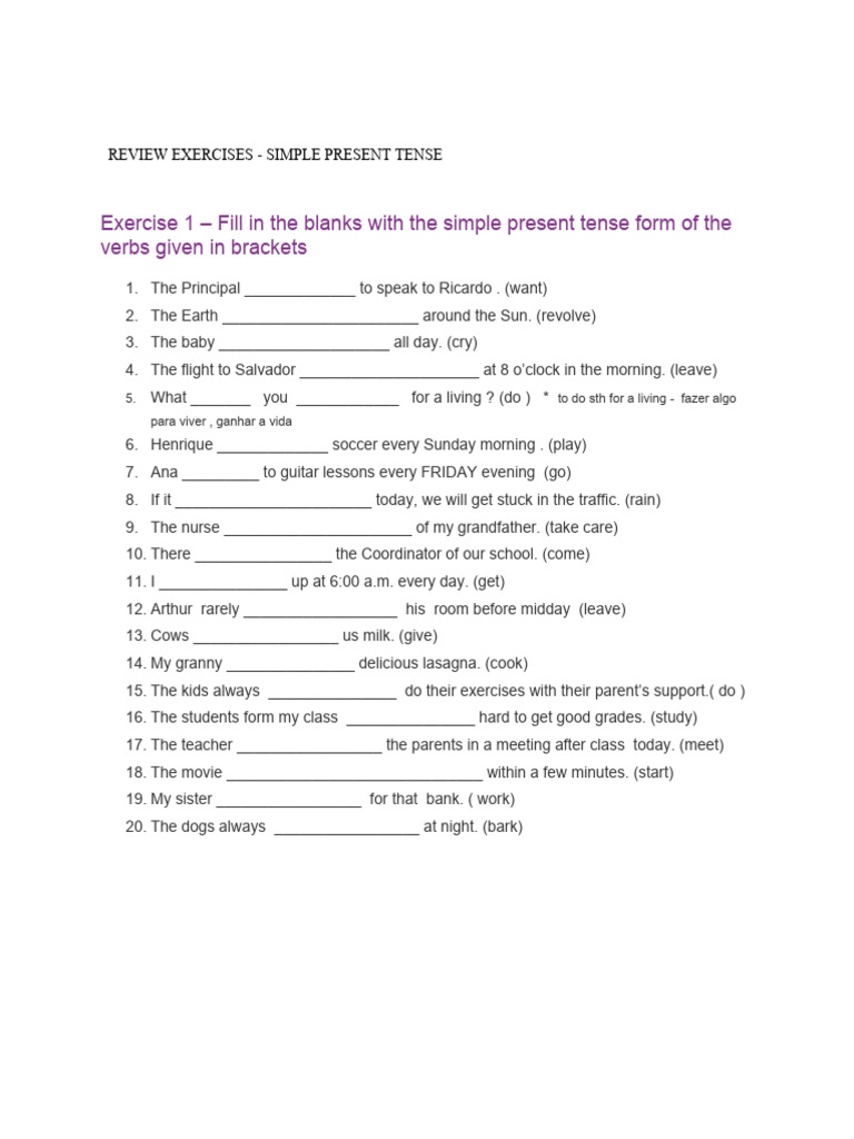 Review Exercises - Simple Present | PDF | Linguistic Typology | Language Families