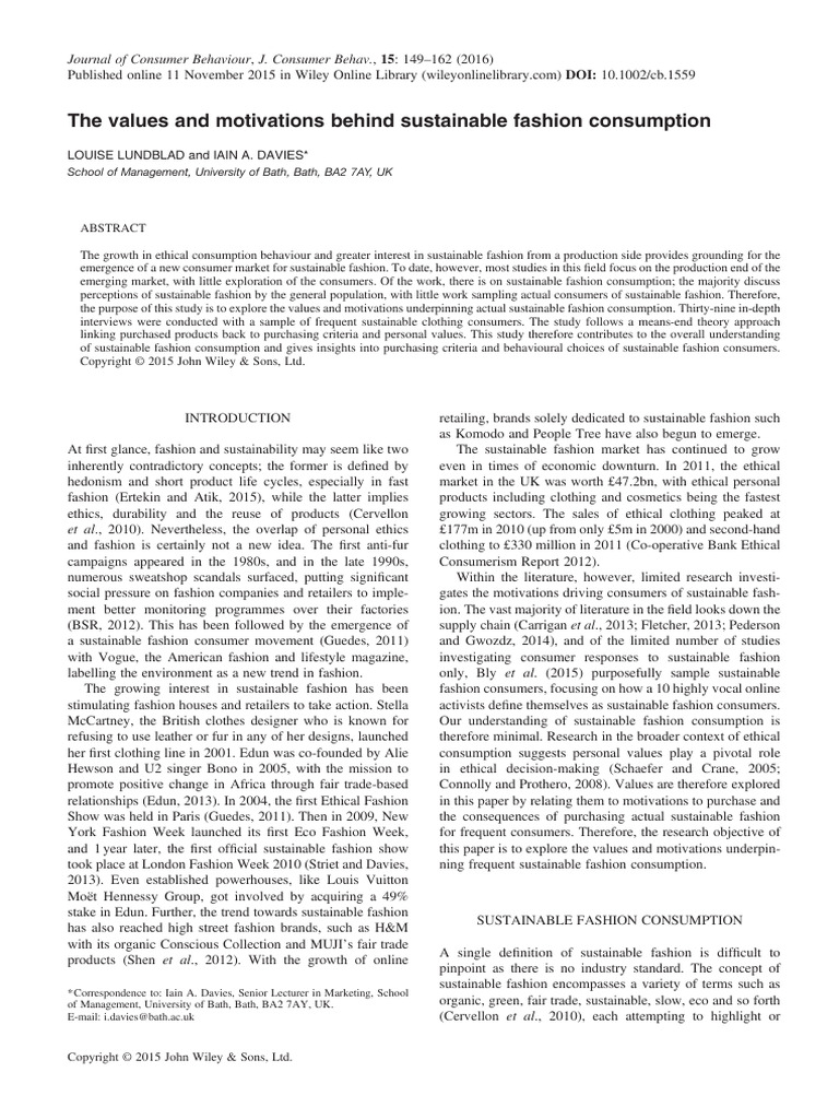 The Values and Motivations Behind Sustainable Fashion Consumption | PDF | Consumerism | Fashion