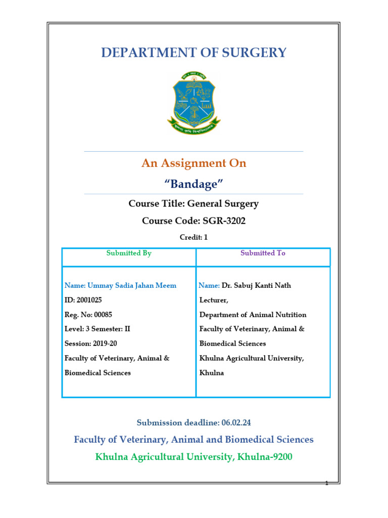 Department of Surgery: An Assignment On | PDF | Wound | Medical Specialties