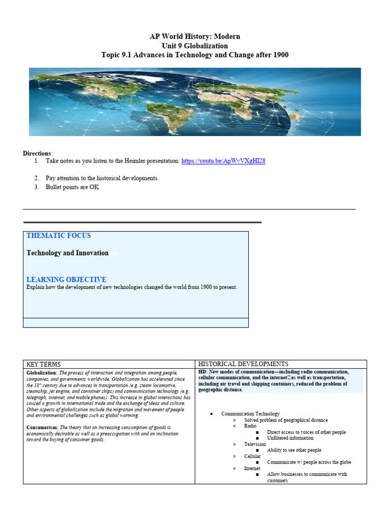 Advances in Technology Since 1900 | PDF | Globalization | Transport