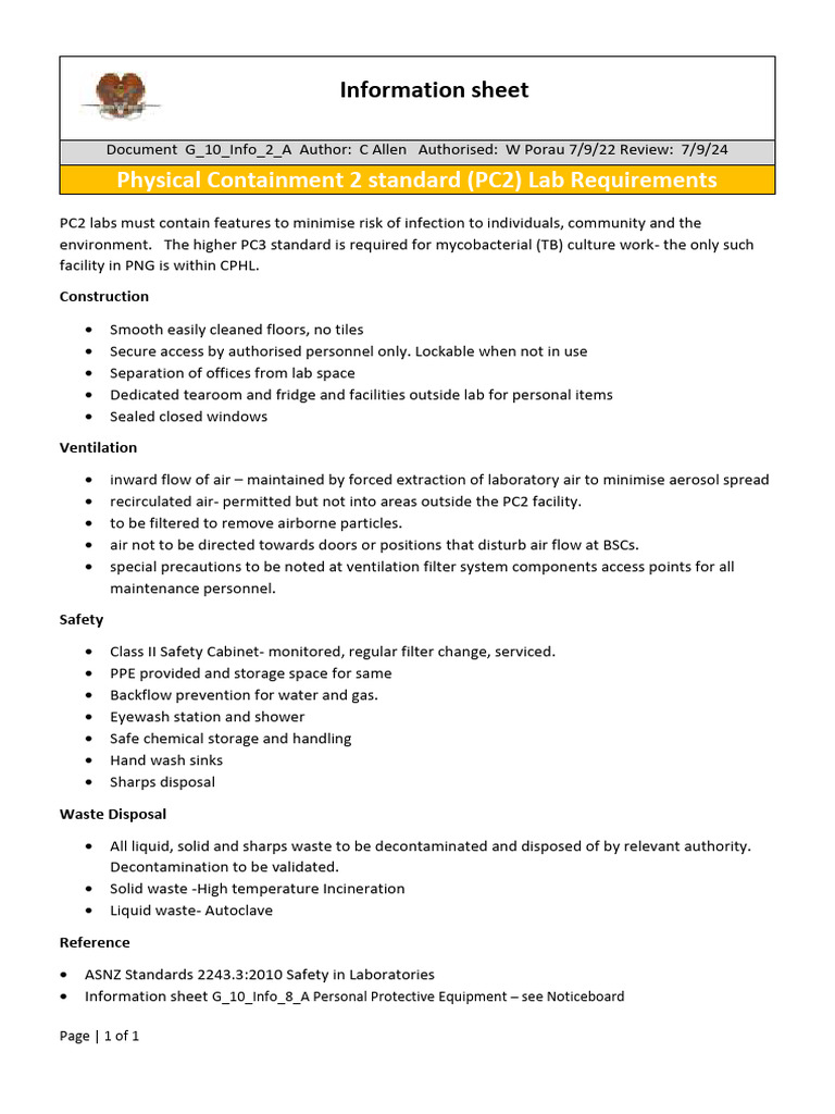 PC2 Lab Requirements for Safety Compliance | PDF