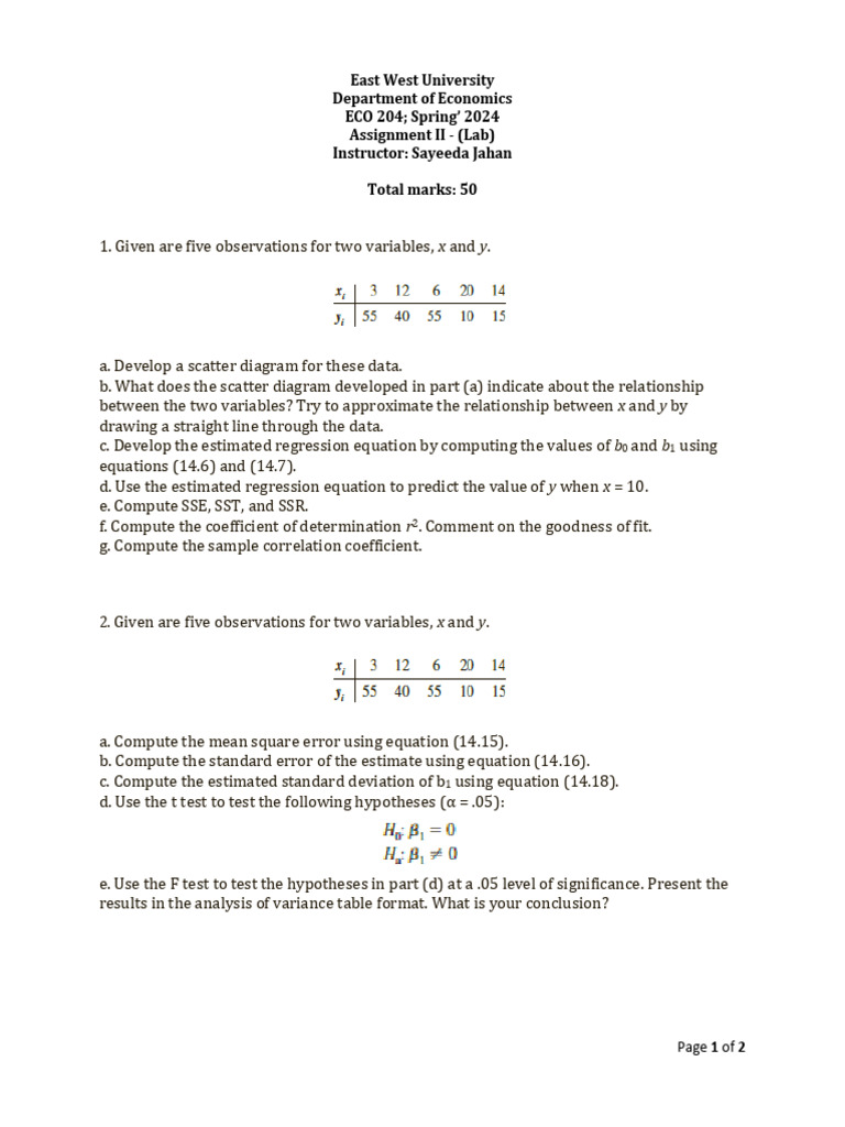 ECO 204 - Assignment II - Spring24 | PDF | Regression Analysis | Coefficient Of Determination