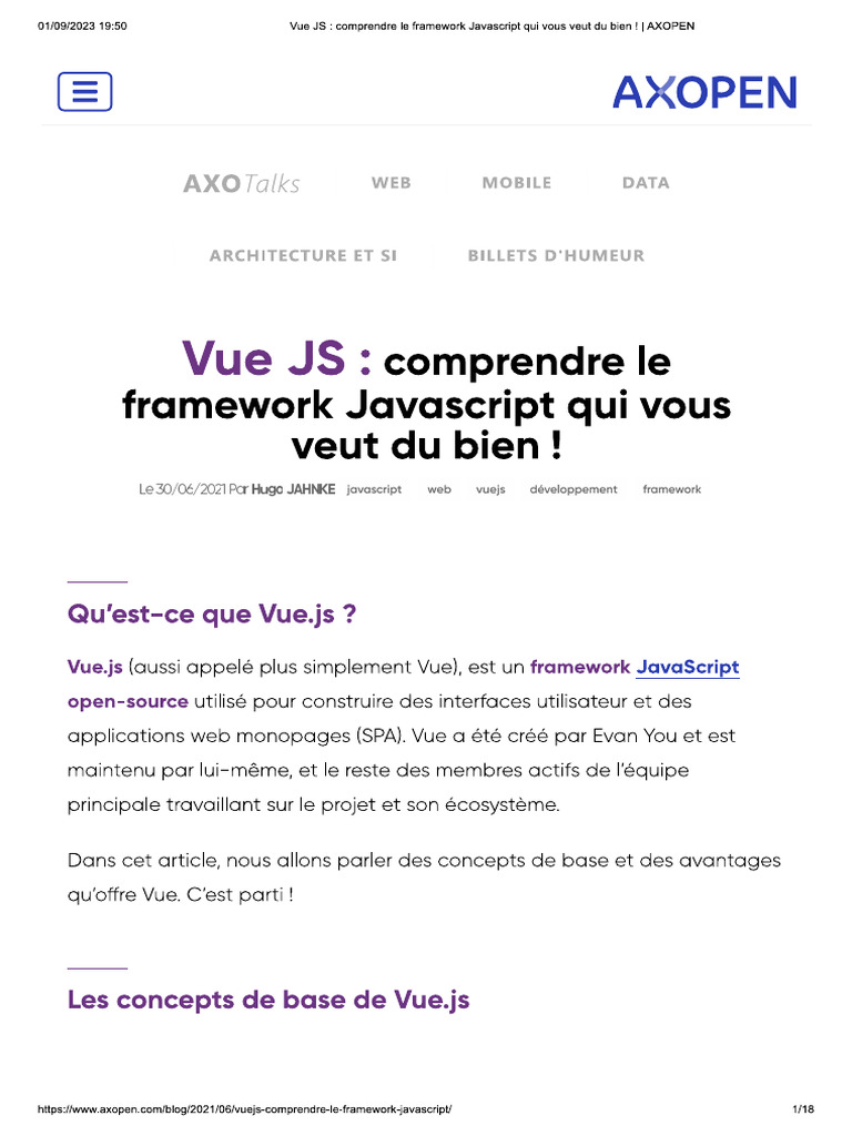 Vue JS - Comprendre Le Framework Javascript Qui Vous Veut Du Bien ! - AXOPEN | PDF