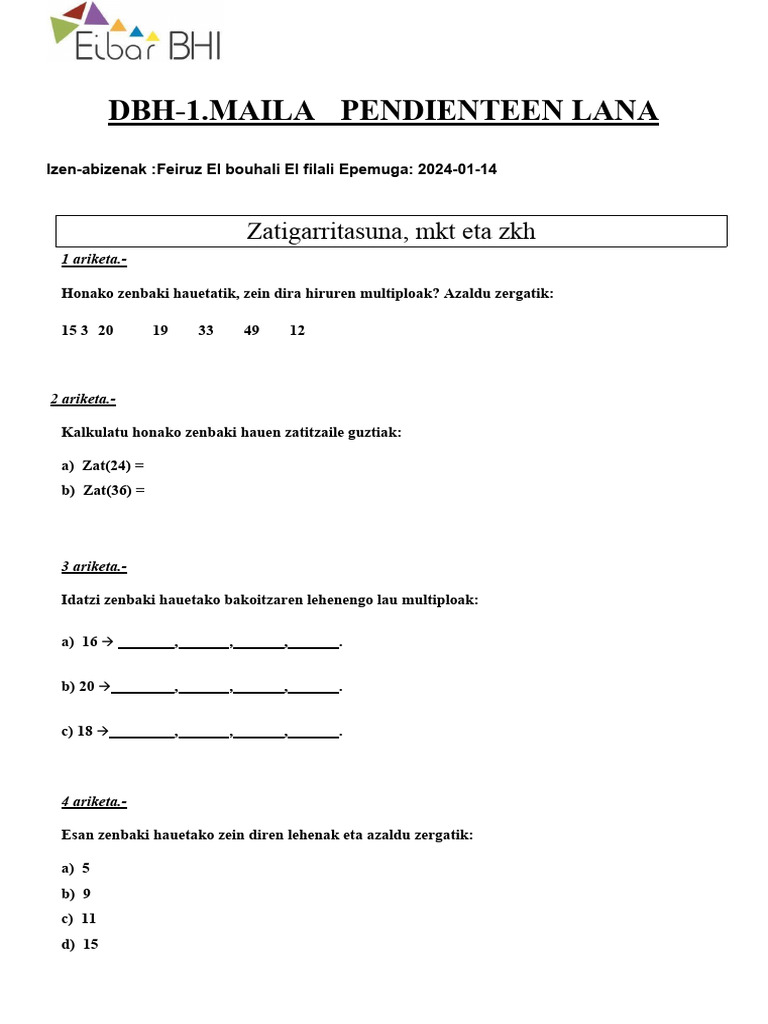 Dbh-1 (PENDIENTE LANA 23-24) Feiruz El Bouhali El Filali | PDF