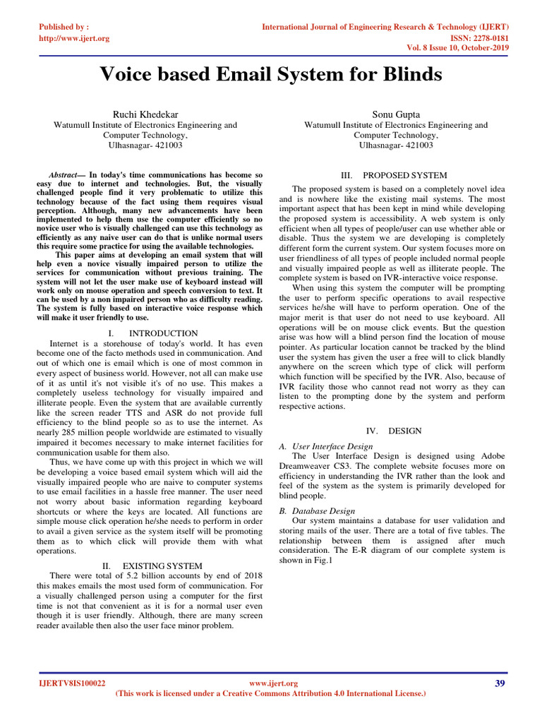 Voice Based Email System For Blinds IJERTV8IS100022 | PDF | Computer Keyboard | Interactive ...