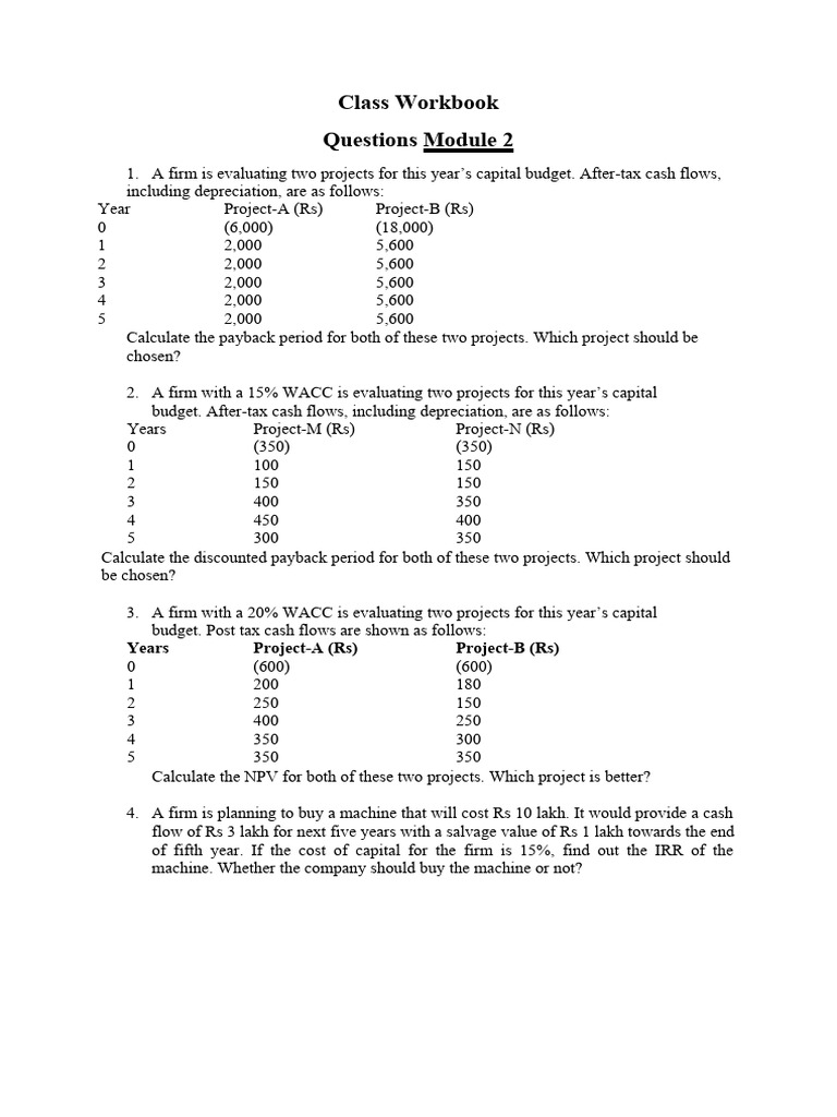 Class Workbook Questions | PDF | Net Present Value | Economies