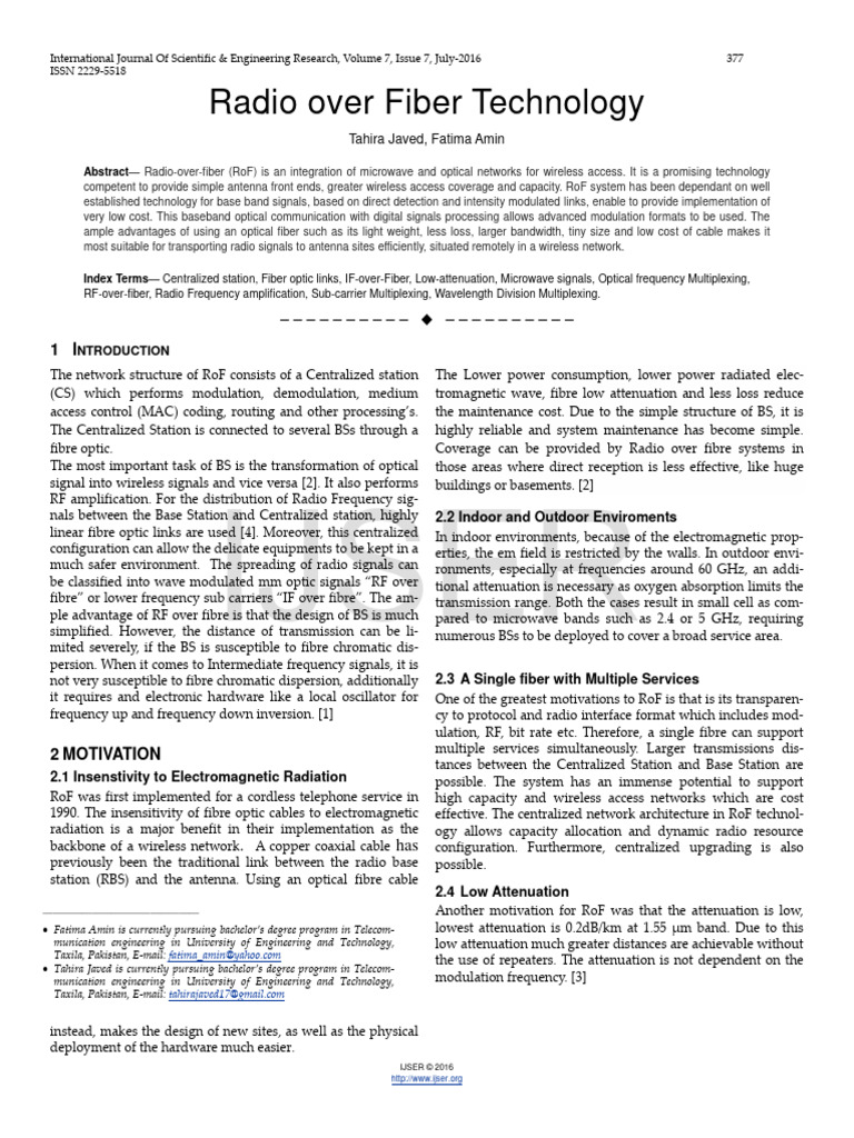 Radio Over Fiber Technology Overview | PDF | Fiber Optic Communication ...