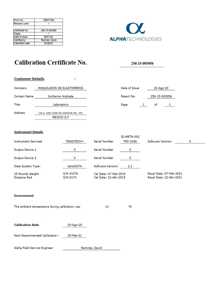 Tensometro Tech Pro Certificado | PDF