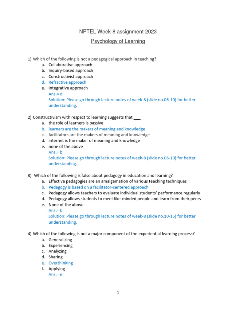 Assignment-8 Solution | PDF | Constructivism (Philosophy Of Education) | Pedagogy