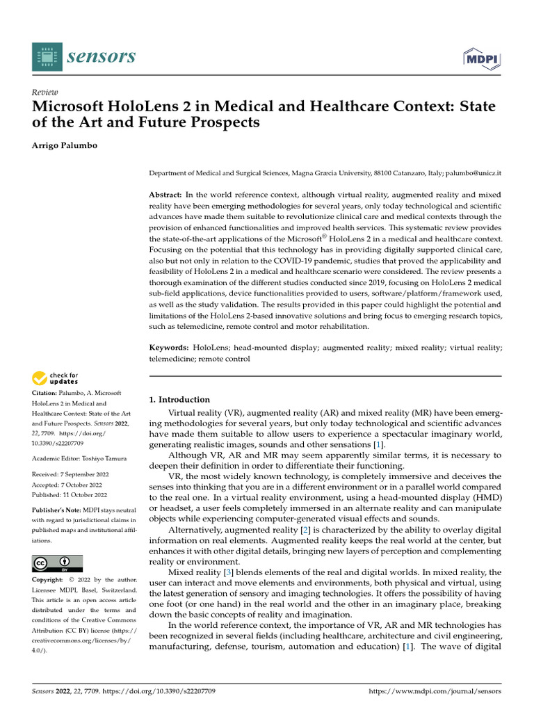 Microsoft Hololens 2 In Medical And Healthcare Con Pdf Augmented