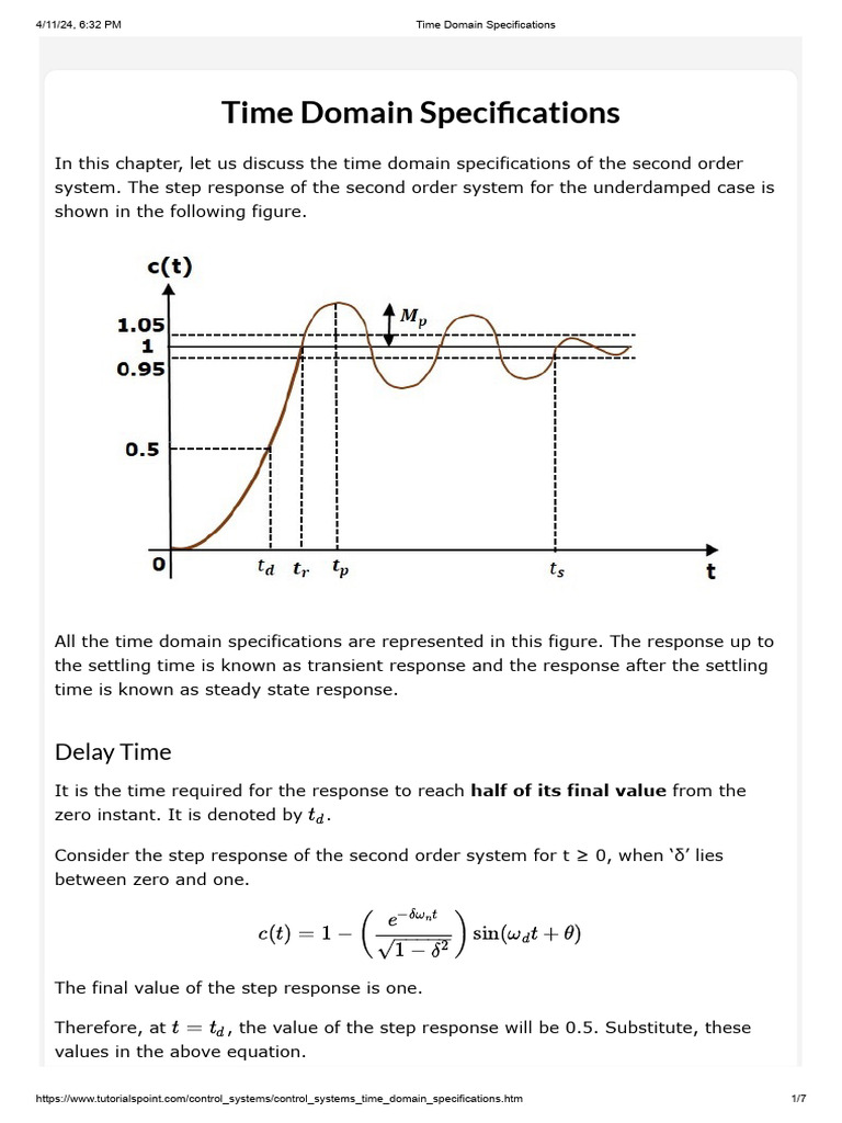 Time Domain Specifications | PDF | Damping | Function (Mathematics)