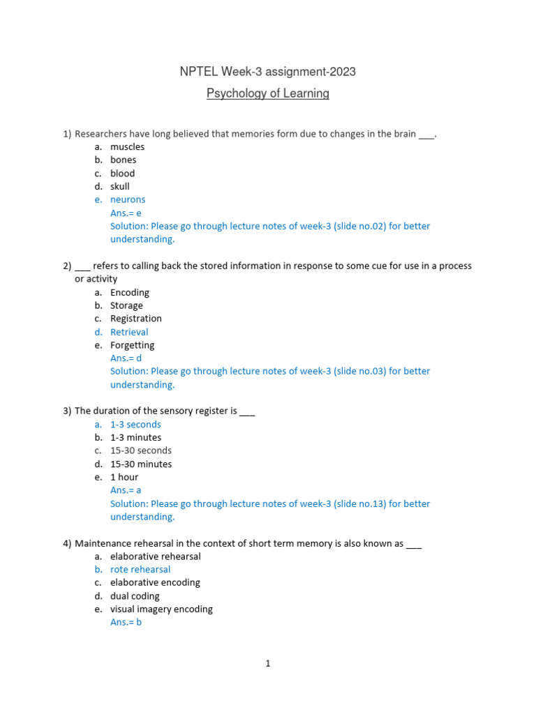 Assignment-3 Solution | PDF | Memory | Brain
