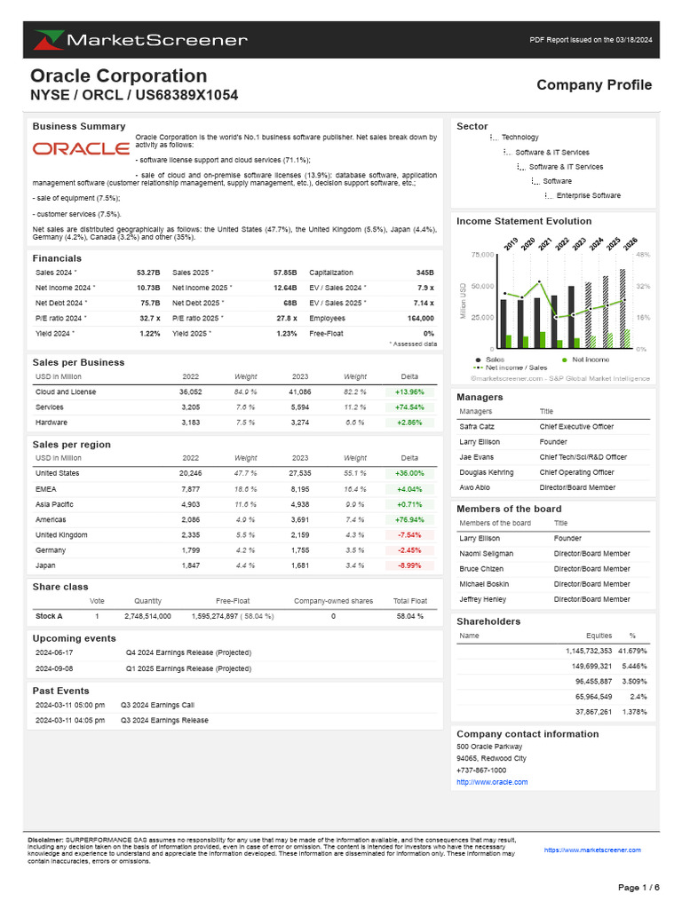 Oracle Corp 2024-2025 Financial Overview | PDF | Valuation (Finance ...