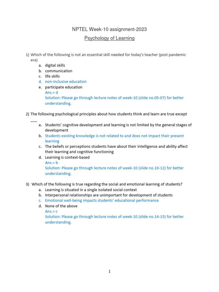 Assignment-10 Solution | PDF | Learning | Mindset