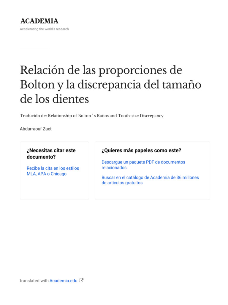 Relationship of Bolton S Ratios and Tooth-Size Discrepancy - Es | PDF ...