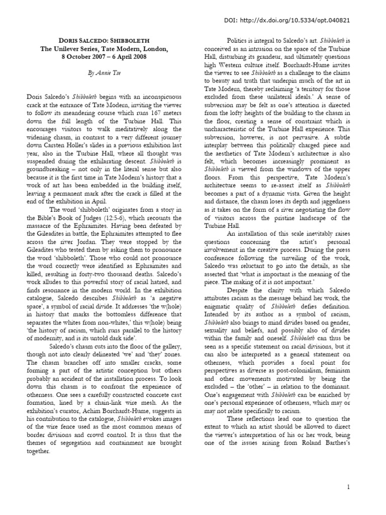 Doris Salcedo Shibboleth | PDF | Art | History