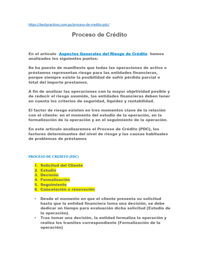 Proceso de Crédito: Riesgos y Evaluación | PDF | Bancos | Crédito