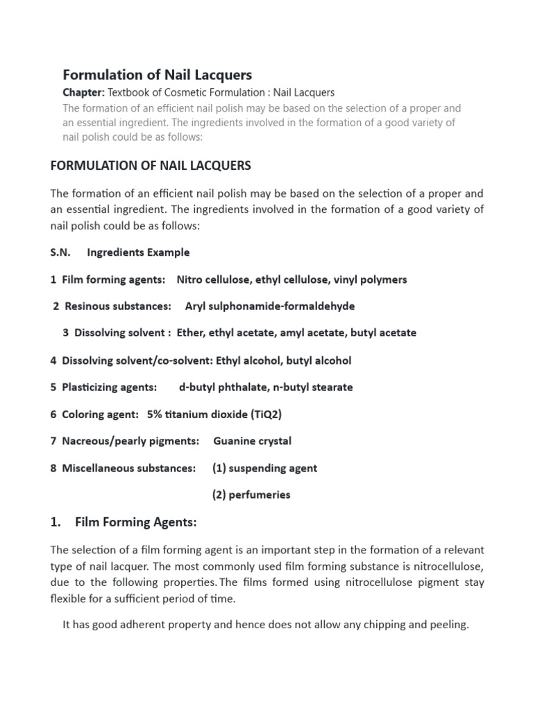 Nail Polish Formula | PDF | Solvent | Ethanol