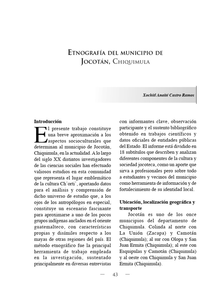 Anexo 8 Etnografía Del Municipio de Jocotán | PDF | Guatemala | Los bosques
