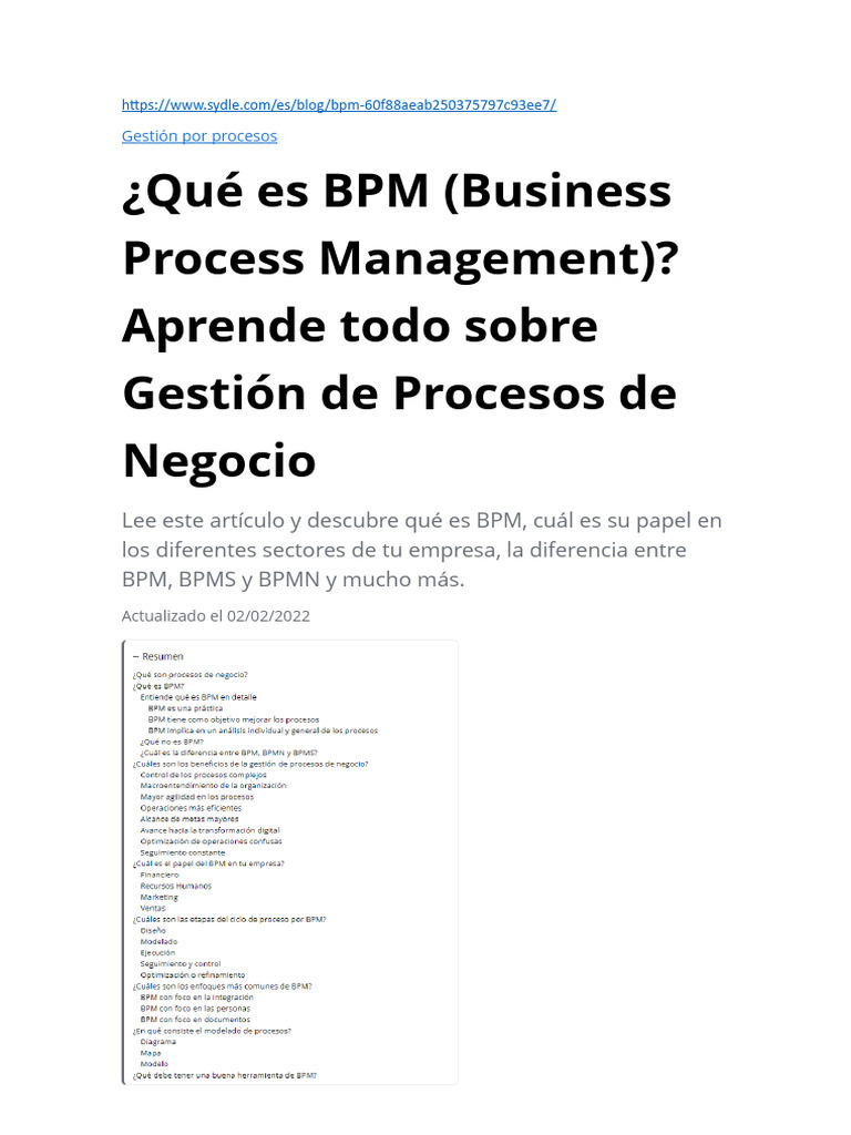 Qué Es Bpm Pdf Gestión De Procesos De Negocio Procesos De Negocio
