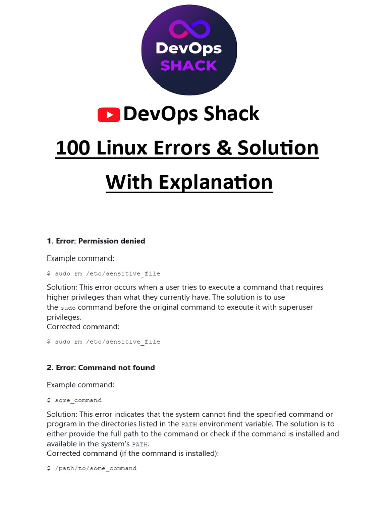 Linux Errors With Solutions Pdf File System Sudo