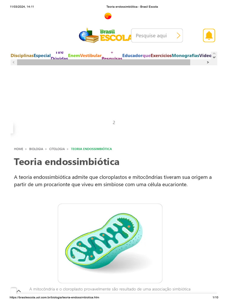 Teoria Endossimbiótica - Brasil Escola | PDF | Mitocôndria | Procarionte