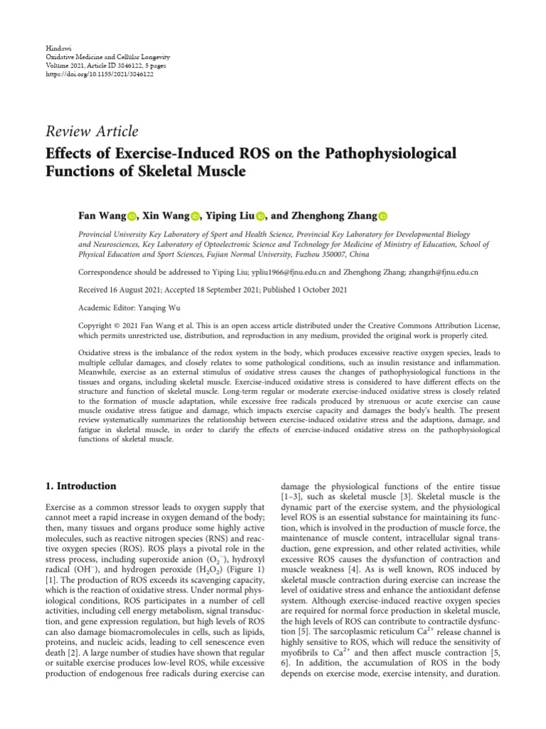 Wang (2021) Effects of Exercise-Induced ROS On The Pathophysiological ...