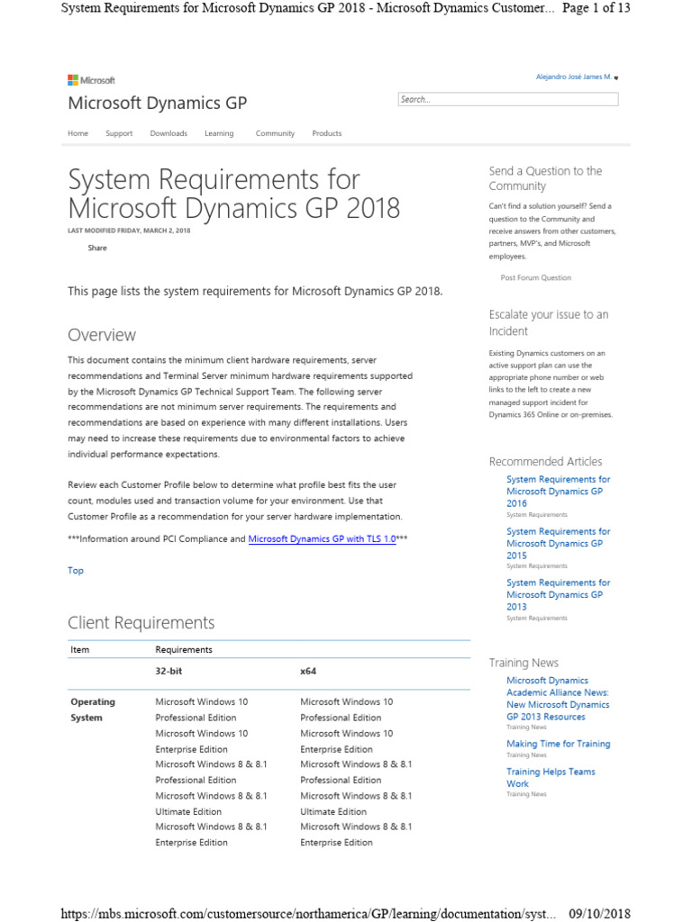 System Requirements for Dynamics GP 2018 | PDF | Hyper V | Microsoft ...