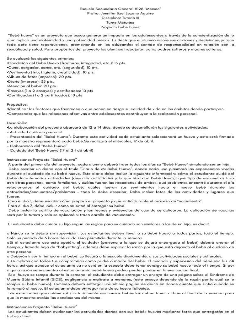 Proyecto Bebé Huevo 3ro B - 20240417 - 102842 - 0000 | PDF