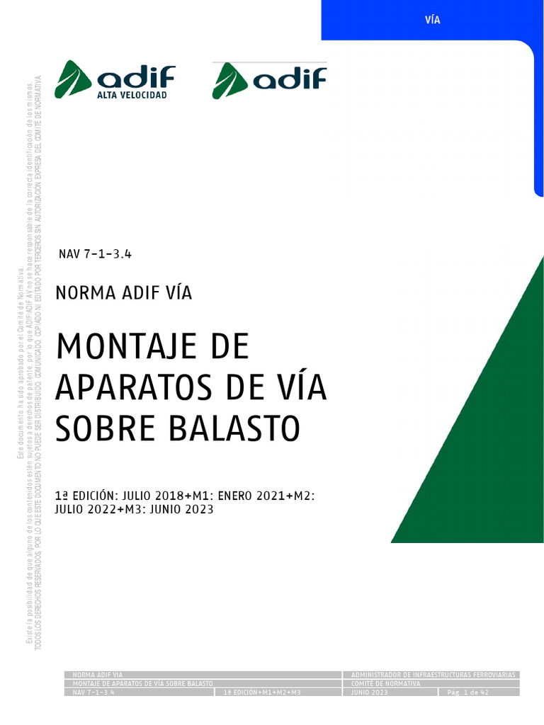 ADIF (2023) - NAV7-1-3.4 - Montaje de AdV Sobre Balasto | PDF | Infraestructura de transporte ...