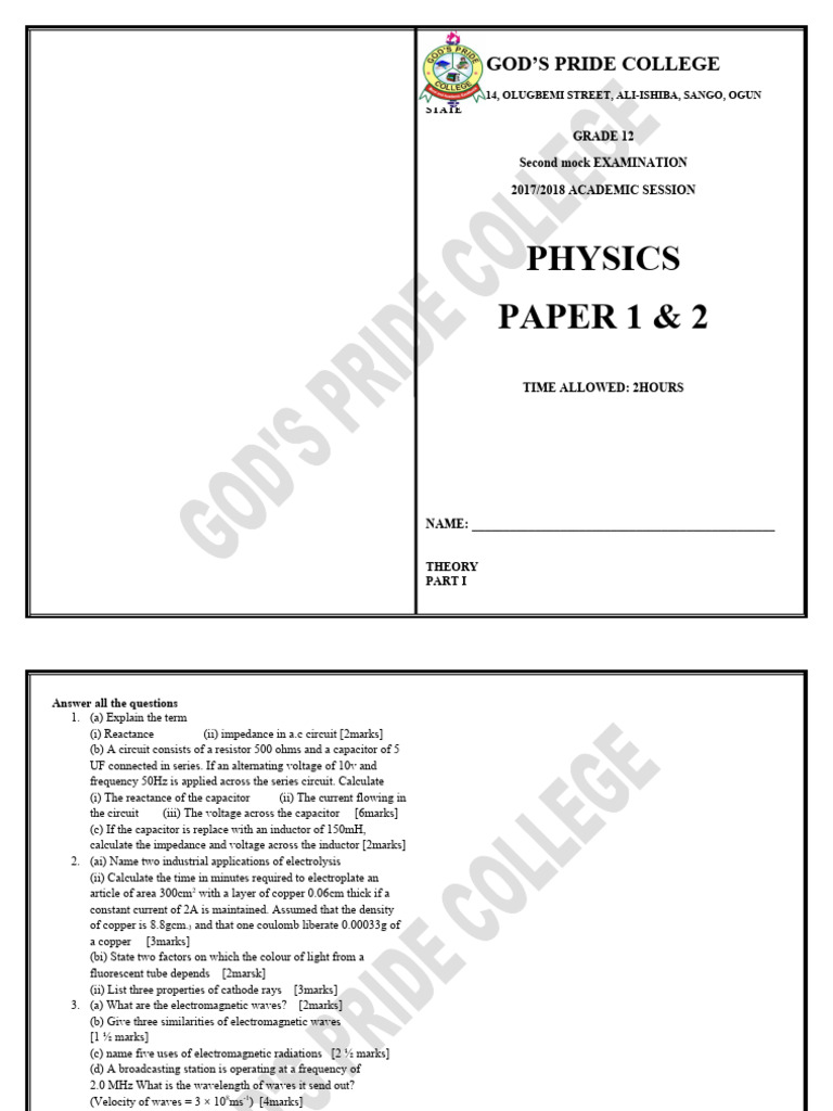 PHYSICS MOCK-1 | PDF | Photoelectric Effect | Electromagnetic Radiation