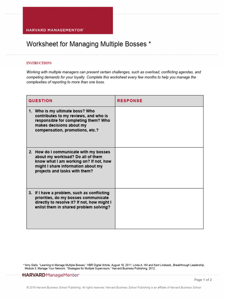 worksheet_for_managing_multiple_bosses | PDF | Cognition | Communication